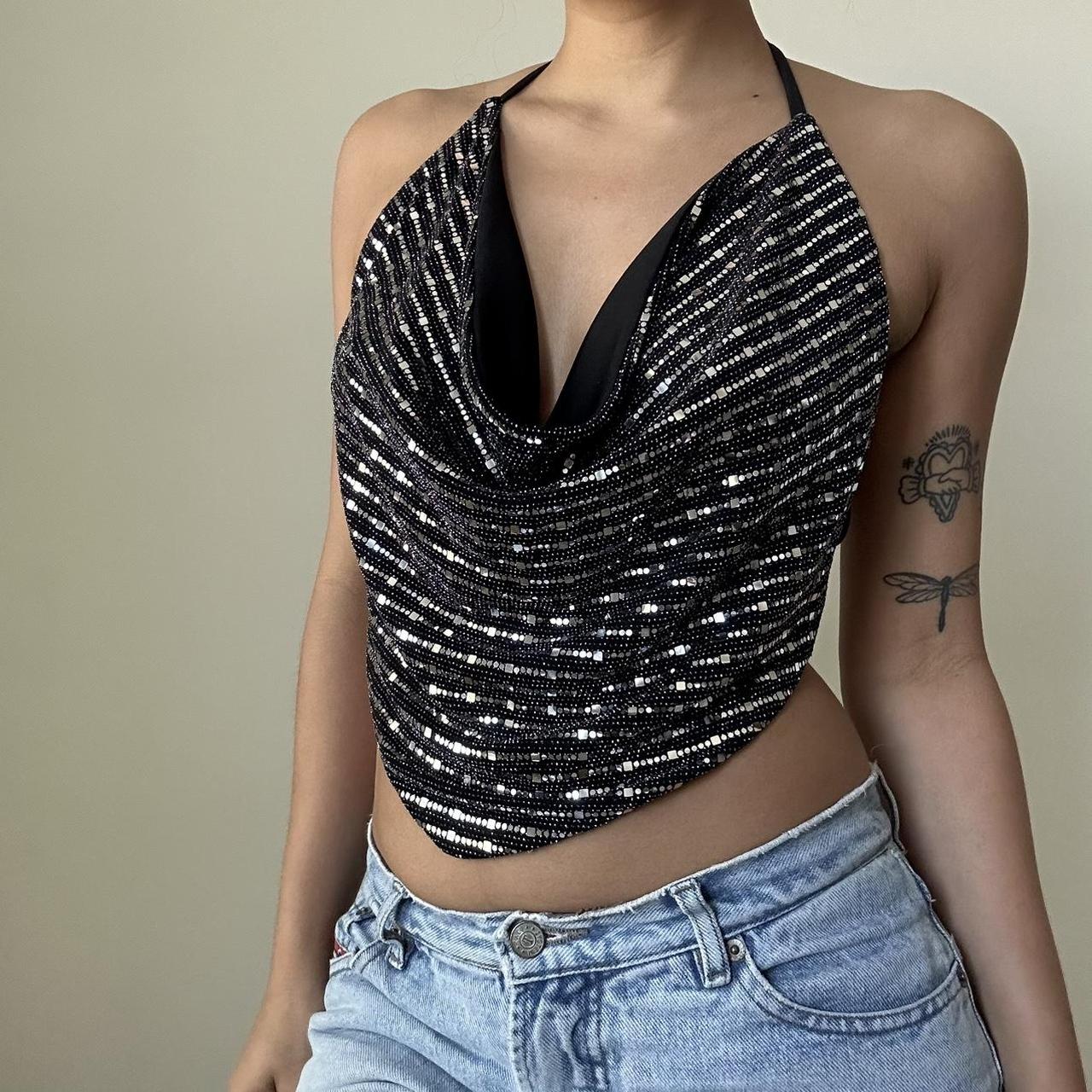 Y2K rhinestone top from Kimcine Iconic cowl neck... | Depop