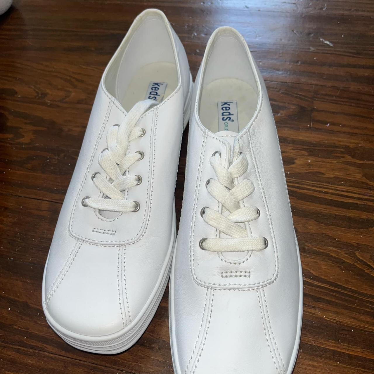 basic white leather keds women’s size 11 (men’s... | Depop