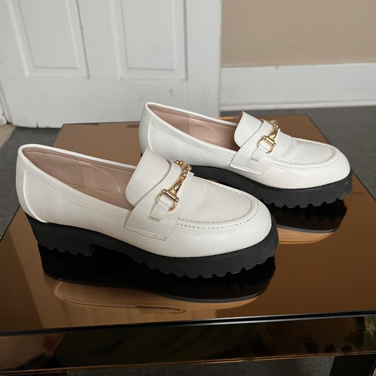 RAID white chunky platform loafers in faux leather.... - Depop