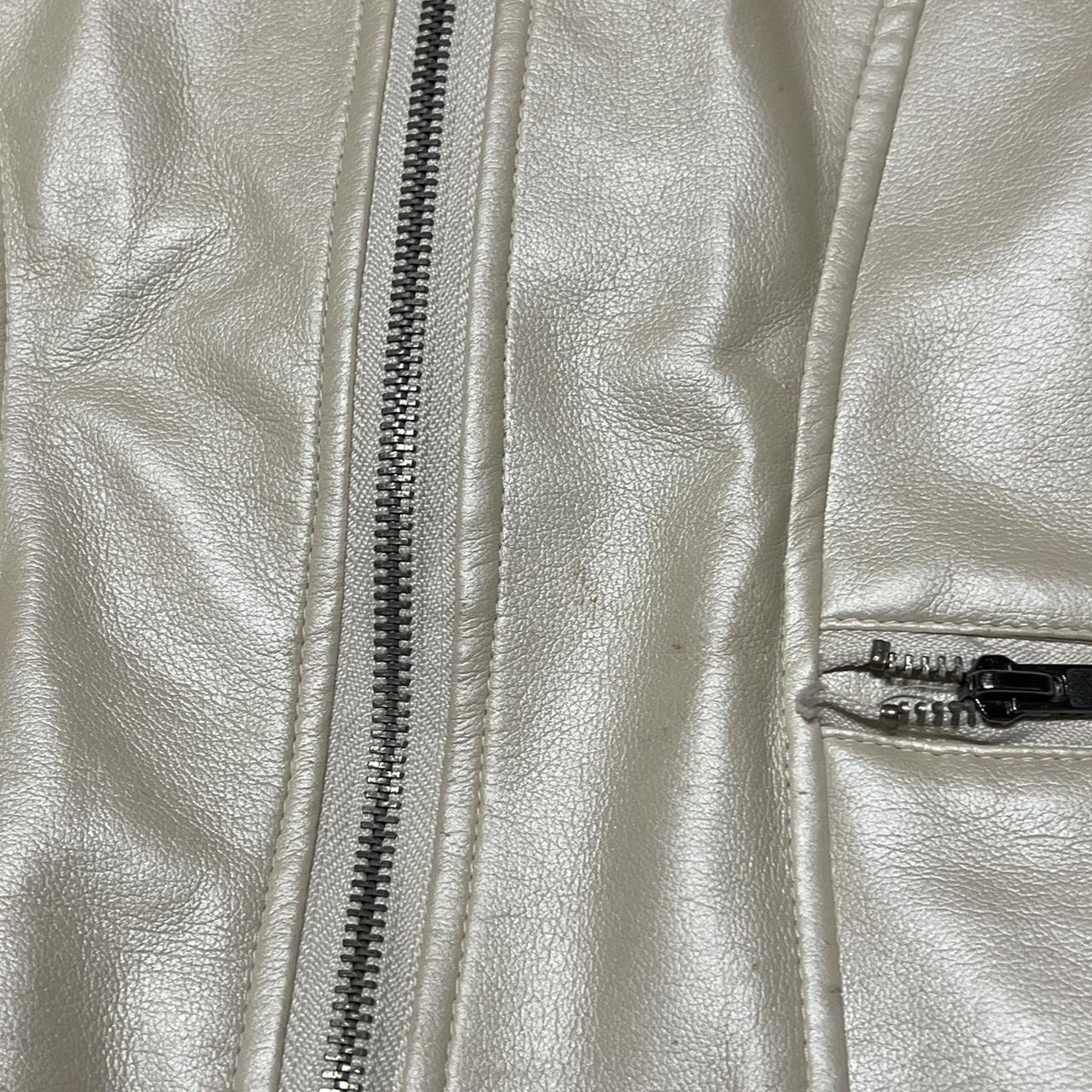 vintage y2k creme metallic polyurethane moto jacket... - Depop