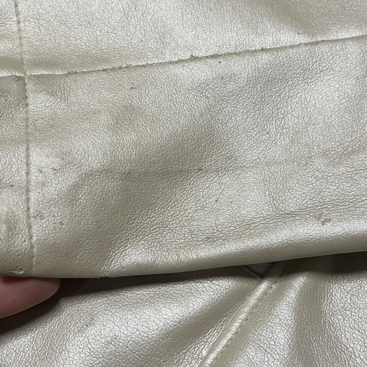 vintage y2k creme metallic polyurethane moto jacket... - Depop