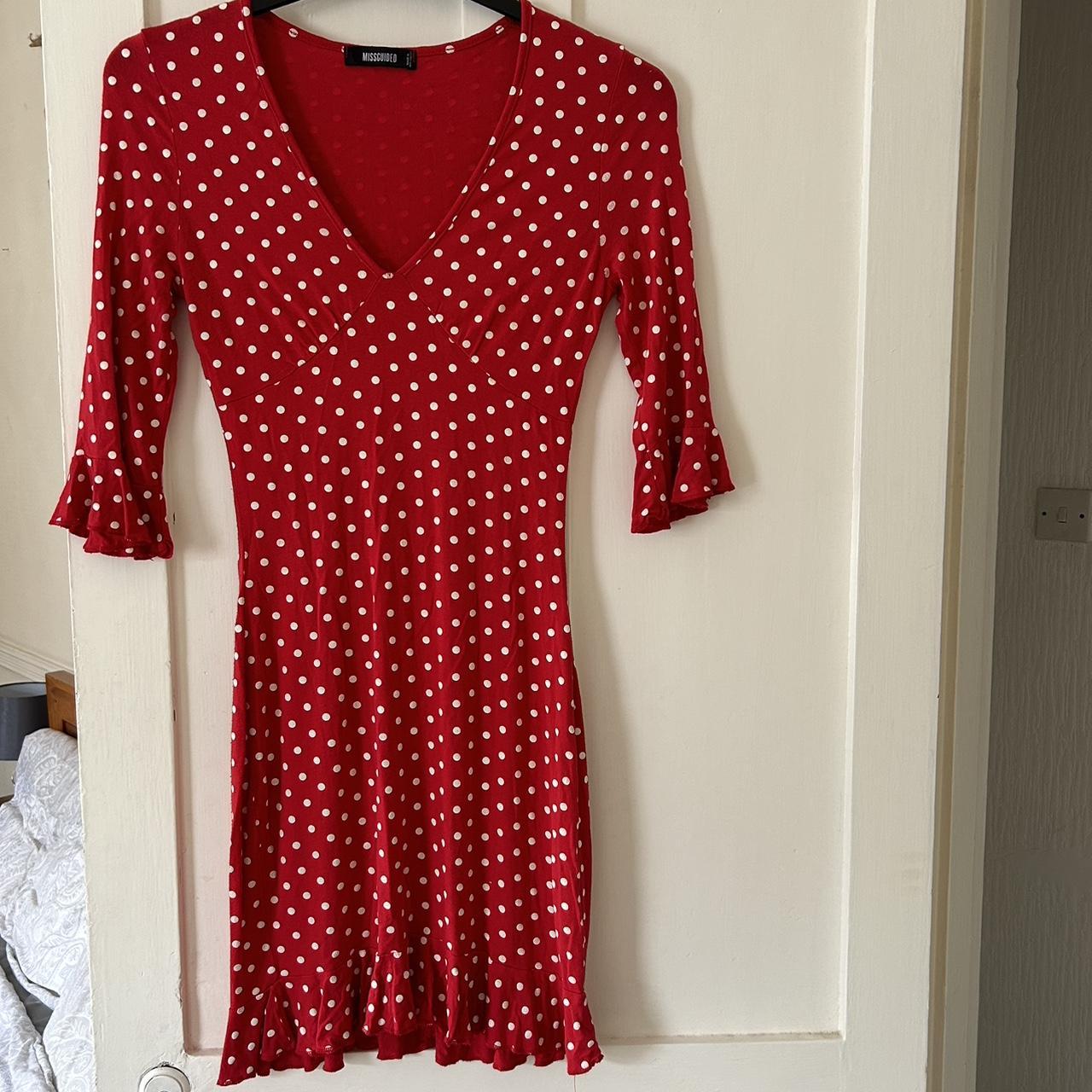 Missguided red spotty dress, 3/4 sleeves, slight... - Depop