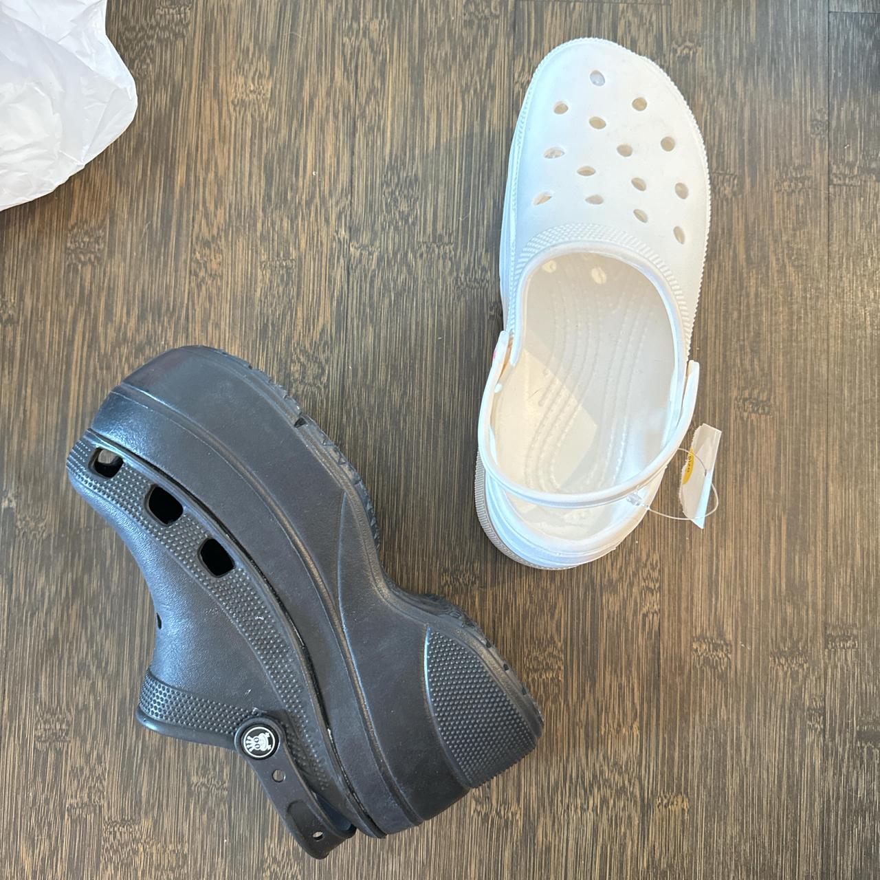 Black and white Crocs platform mismatched clogs... - Depop