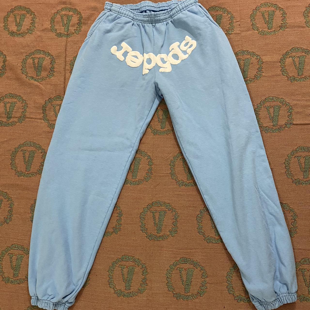 Sp5der ~ spider worldwide sky blue sweat pants from... - Depop