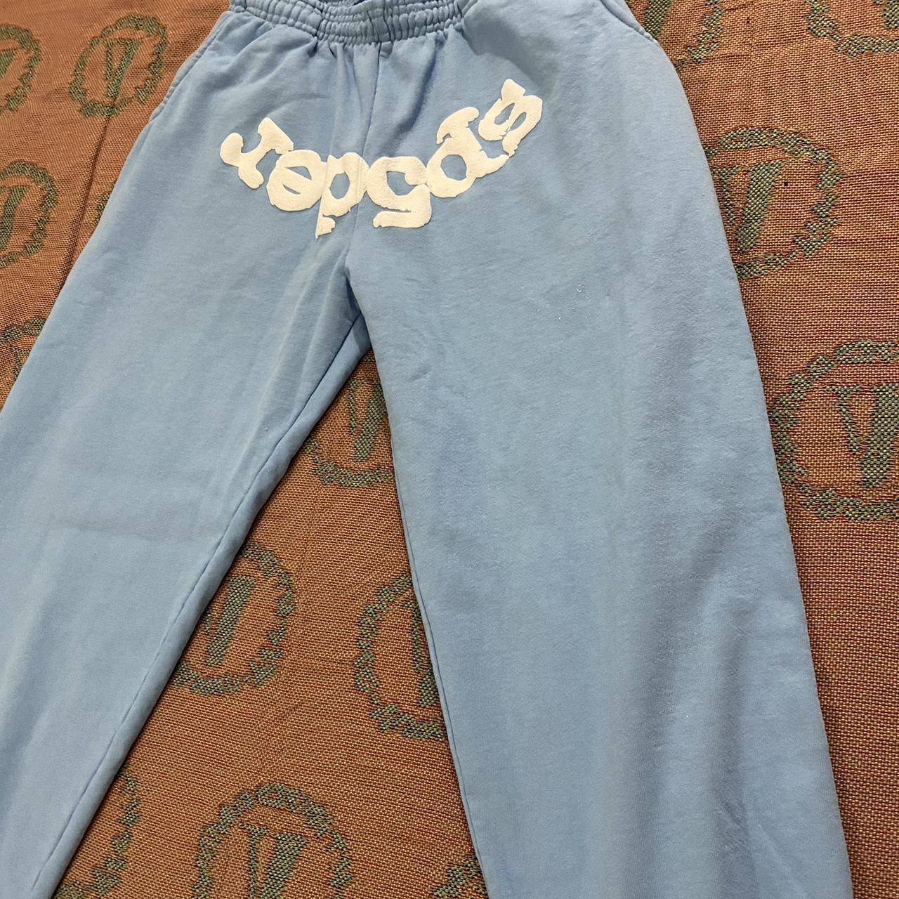 Sp5der ~ spider worldwide sky blue sweat pants from... - Depop
