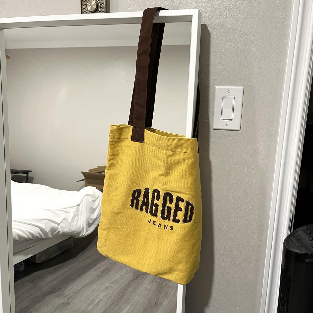 ragged jeans tote bag yellow & brown. good... - Depop