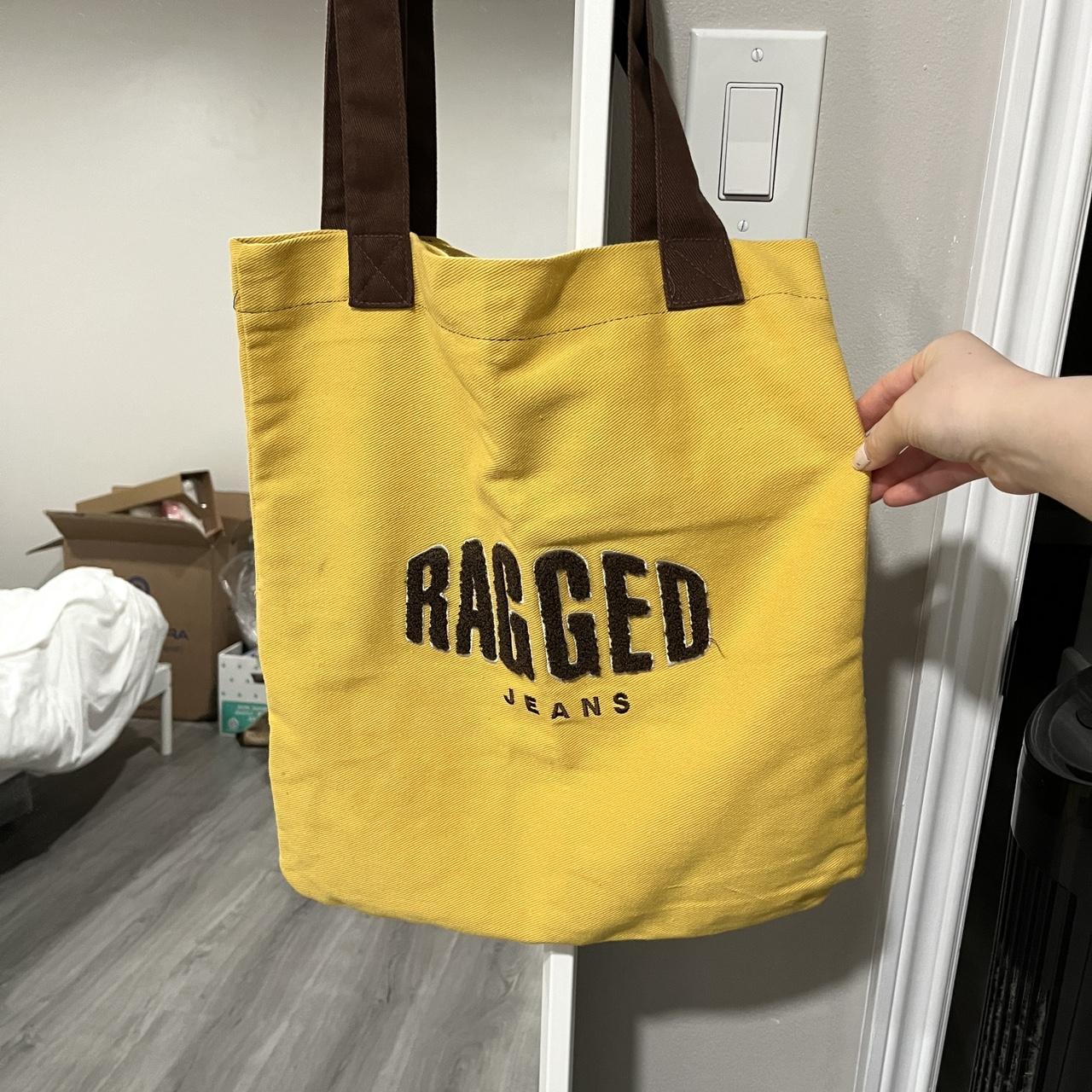 ragged jeans tote bag yellow & brown. good... - Depop