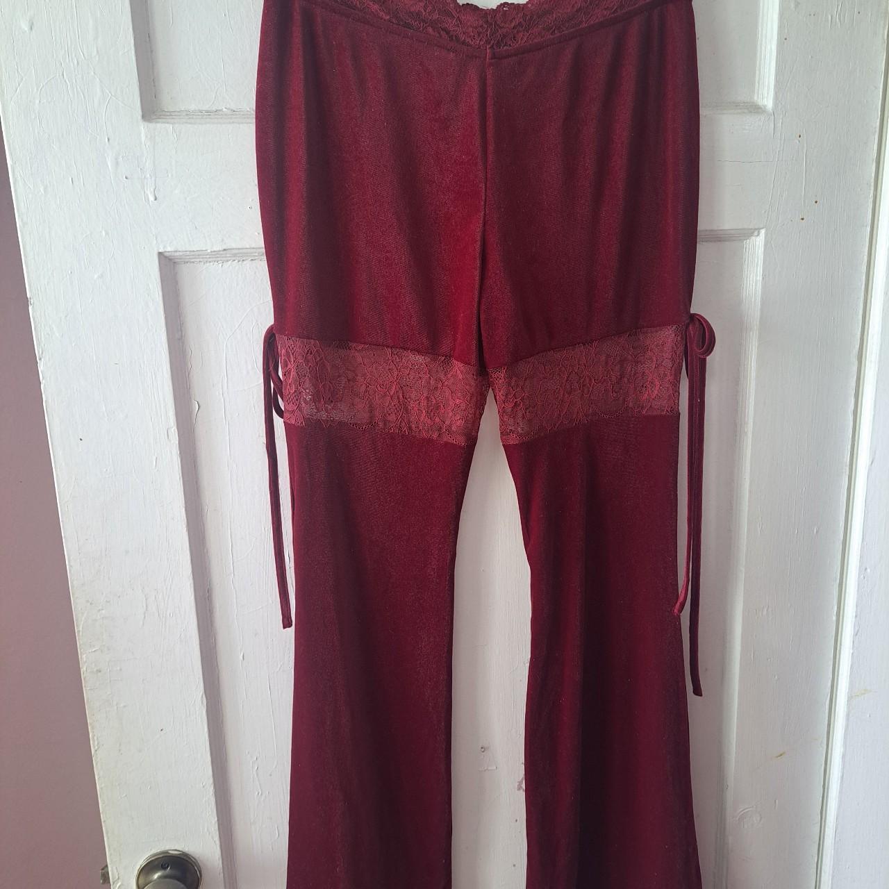 Vampire Pants Sexy Red Velvet with Gorgeous Red Lace... - Depop