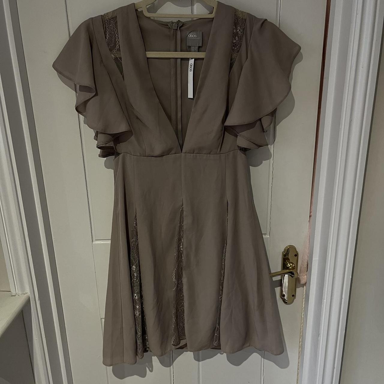 Asos grey mini dress Flowy sleeves and plunge v neck... - Depop