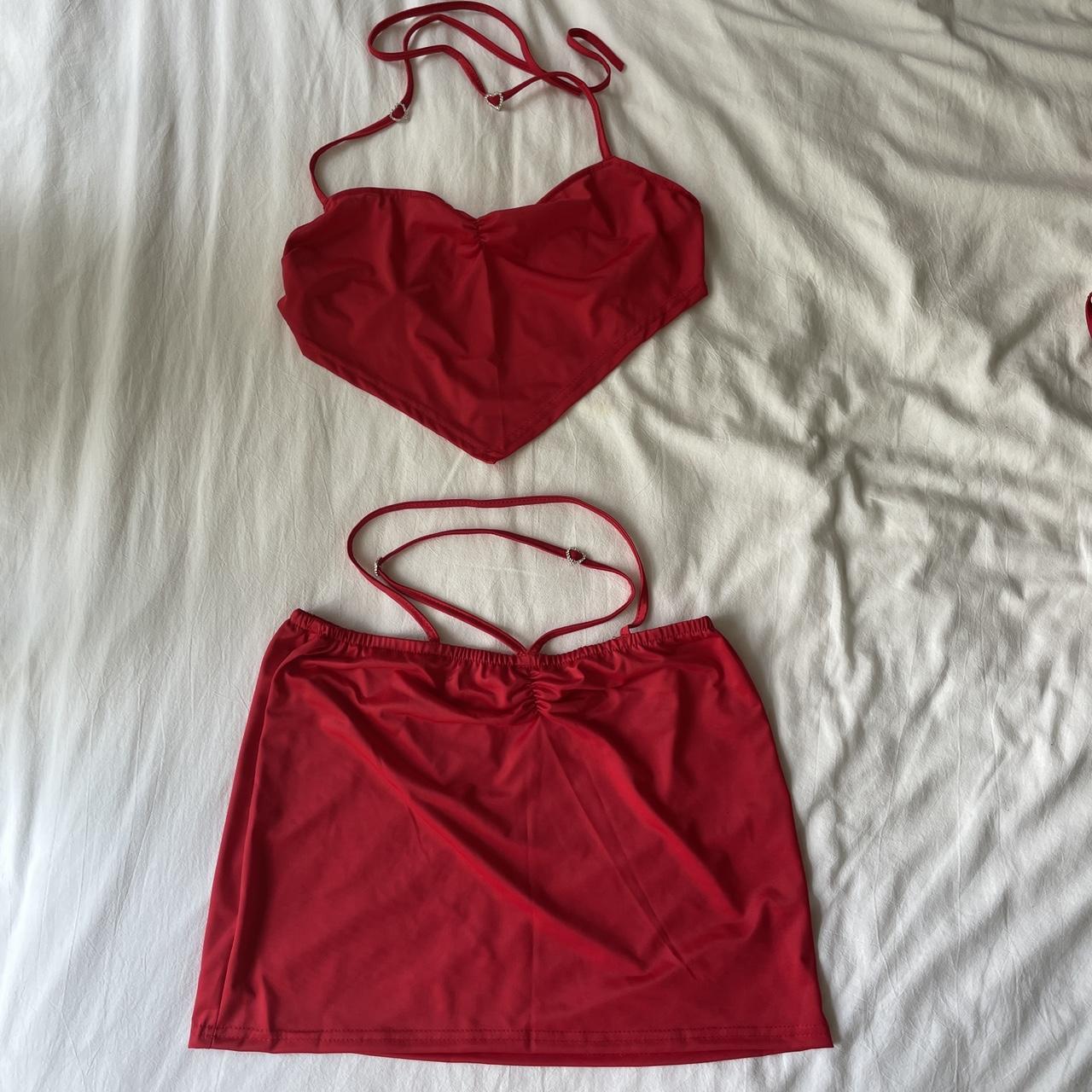 red top and mini skirt swt with heart detailing. top... - Depop