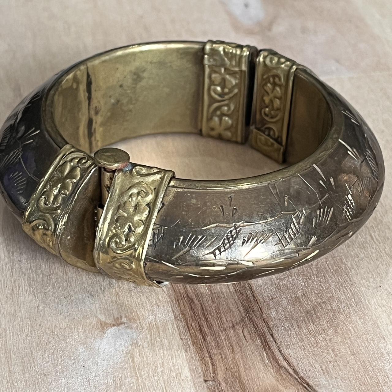 Vintage chunky brass etched bracelet Great vintage... - Depop