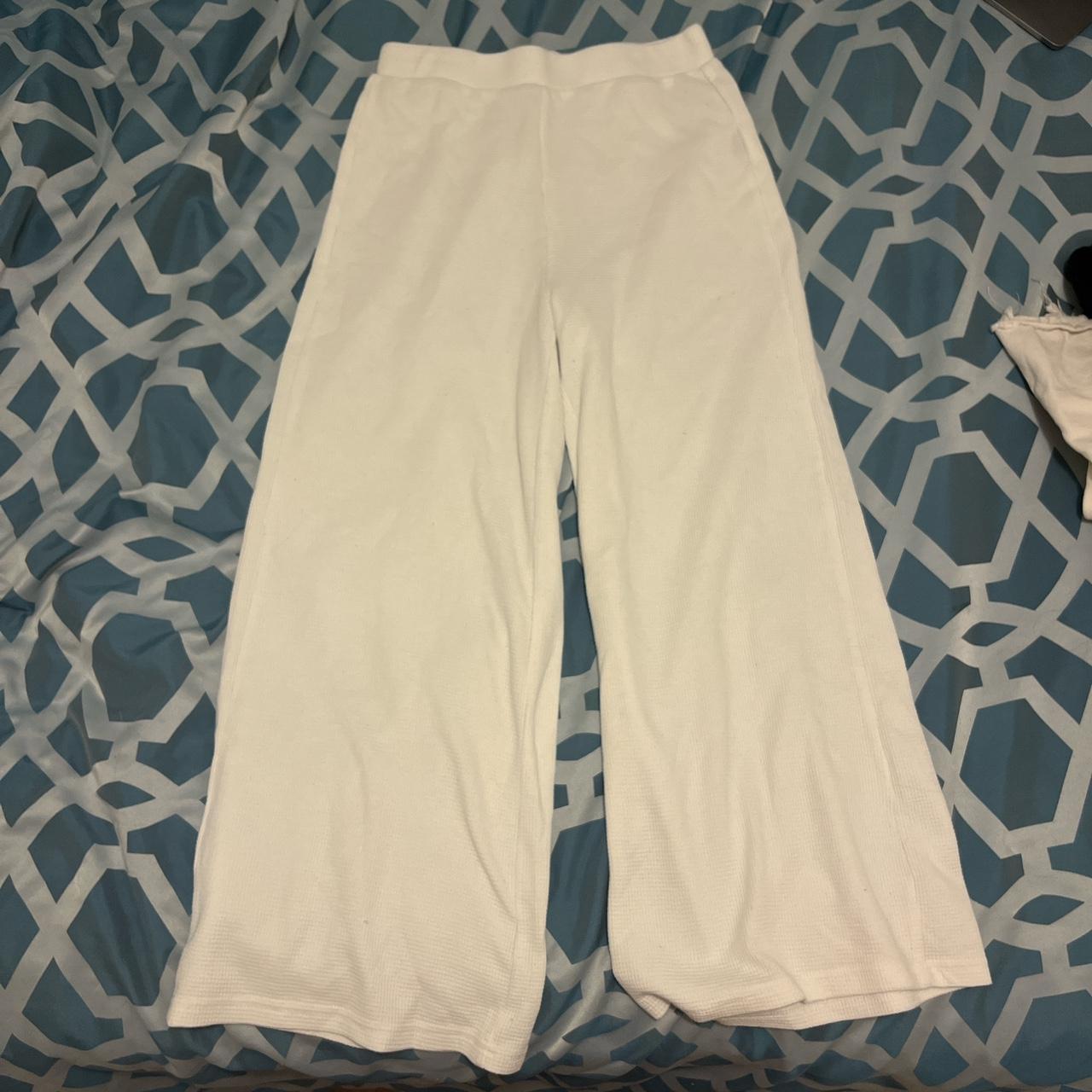 White linen/crochet pants - waffle like texture,... - Depop
