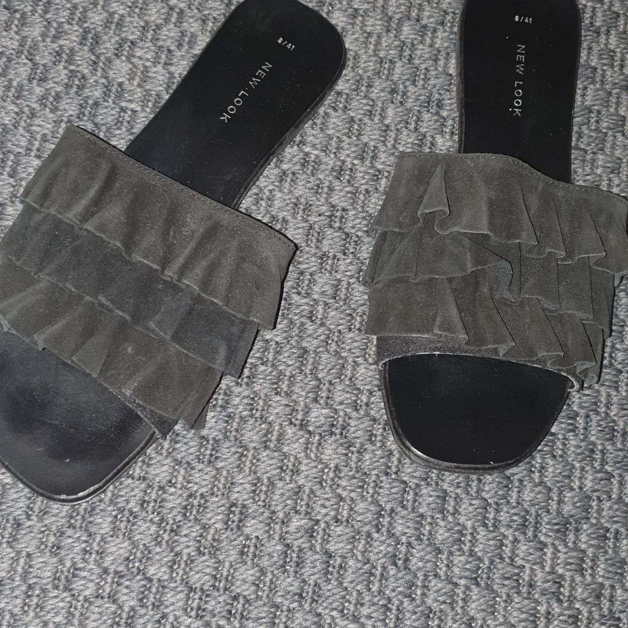 Black ladies New look frilled sliders. Size 8 worn... - Depop