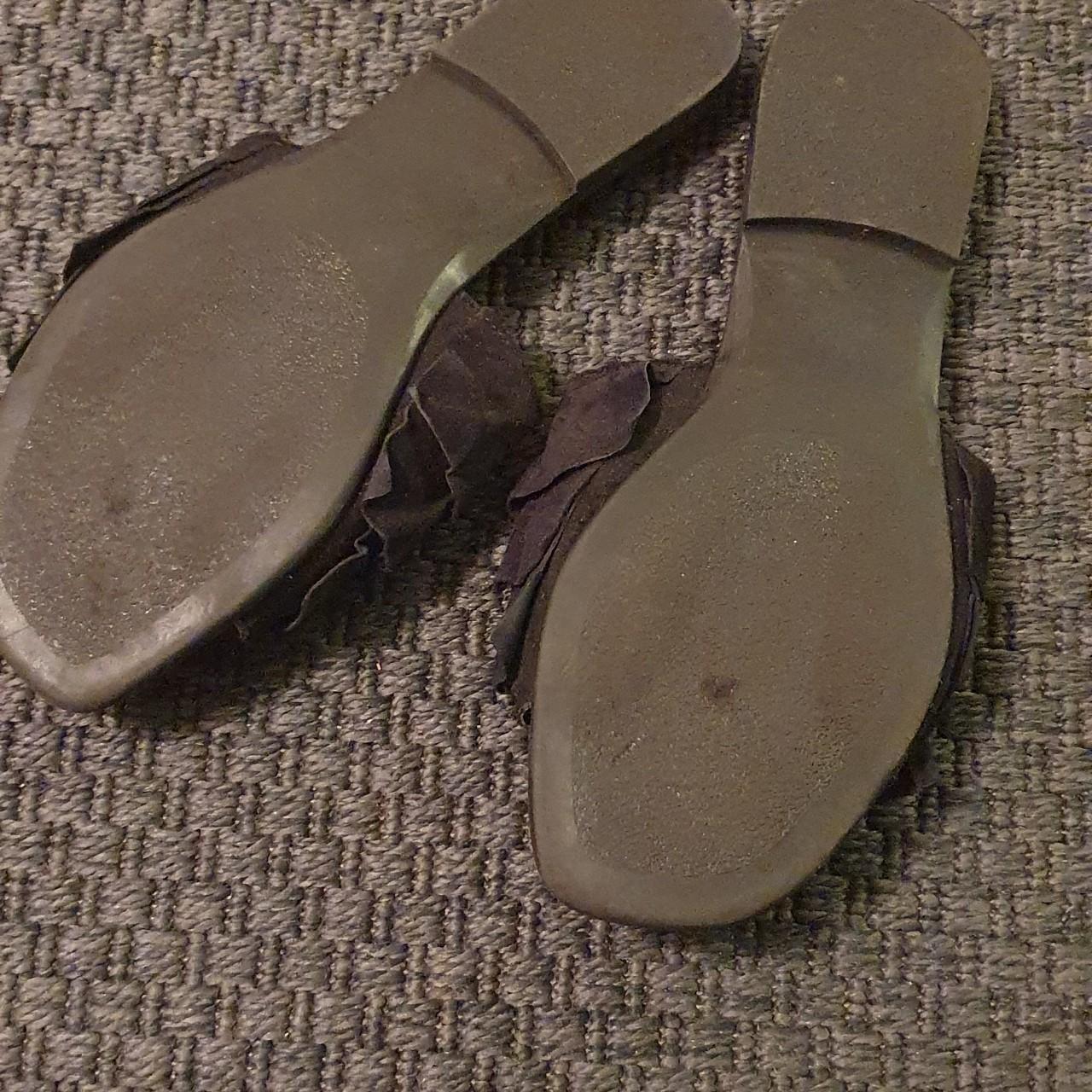 Black ladies New look frilled sliders. Size 8 worn... - Depop