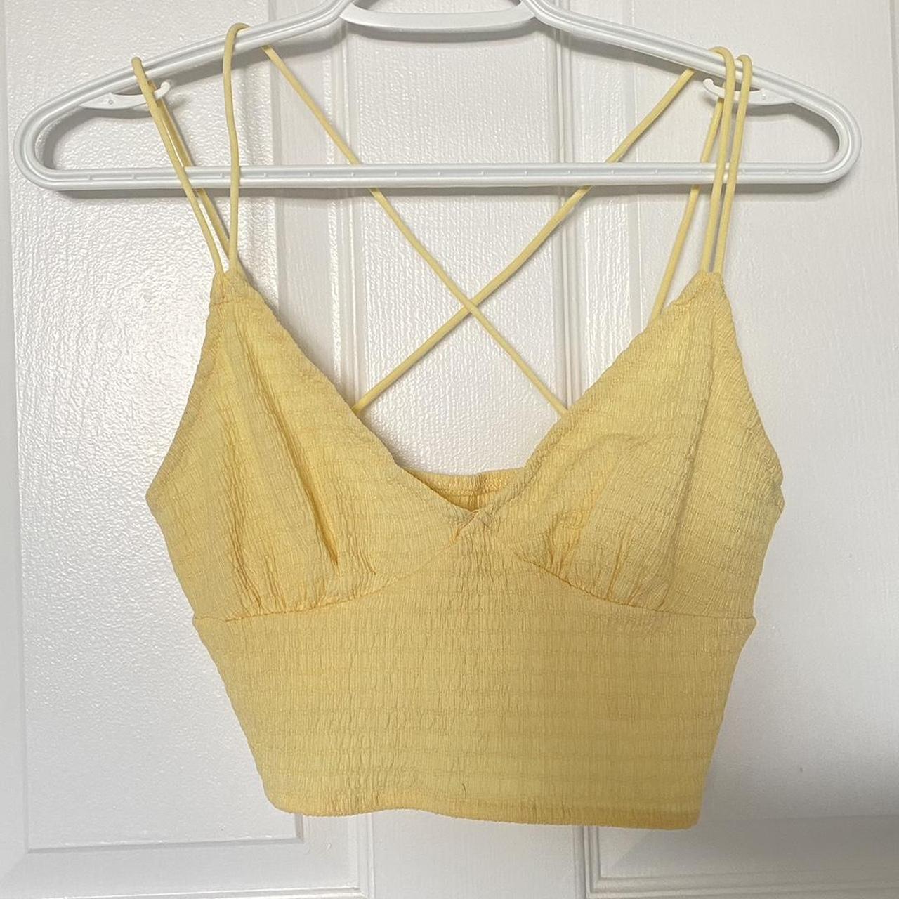 Super cute yellow cropped tank top! Size... - Depop