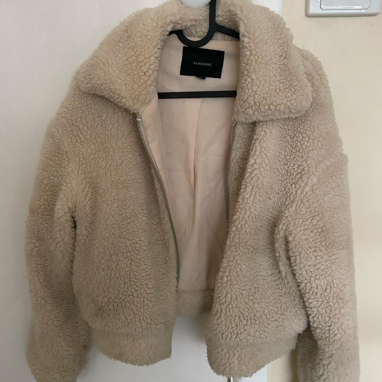 Glsssons Cropped cream teddy jacket Size AU S... - Depop