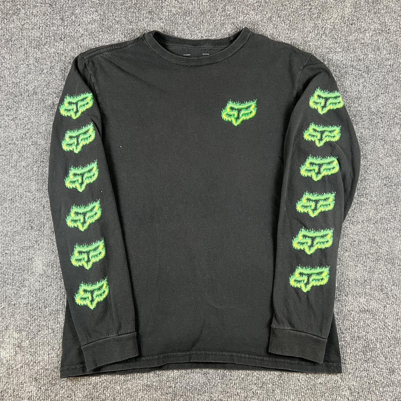 Y2K Fox Racing black long sleeve t shirt with green... | Depop