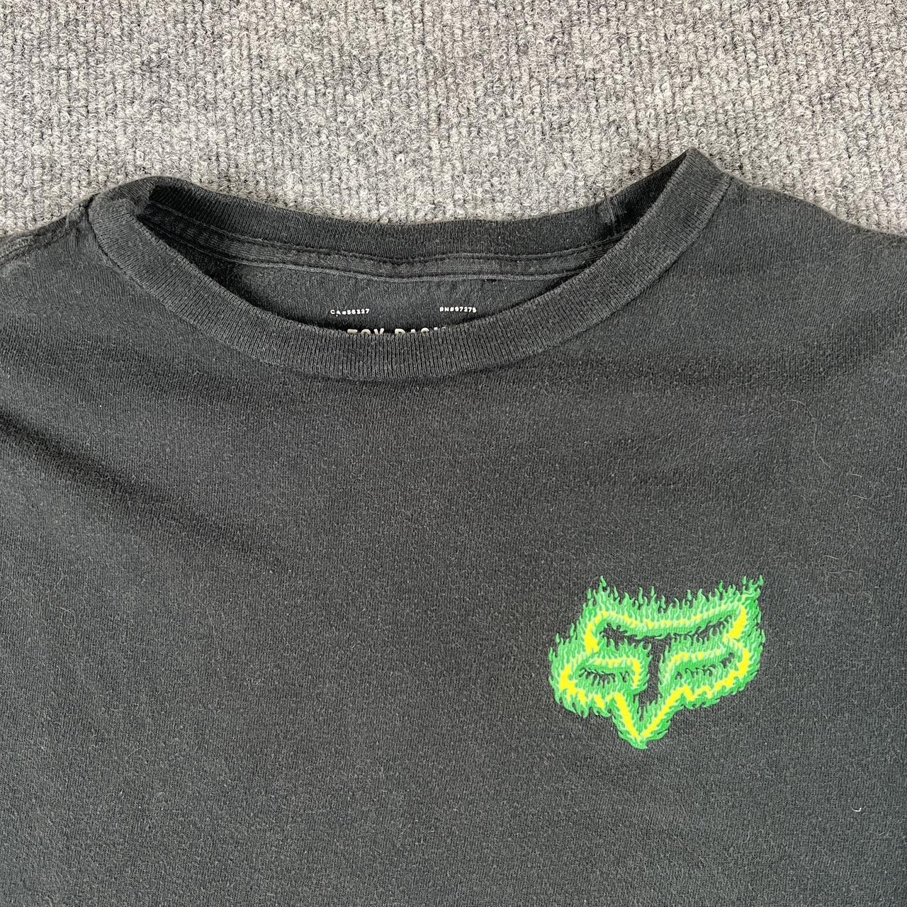 Y2K Fox Racing black long sleeve t shirt with green... | Depop