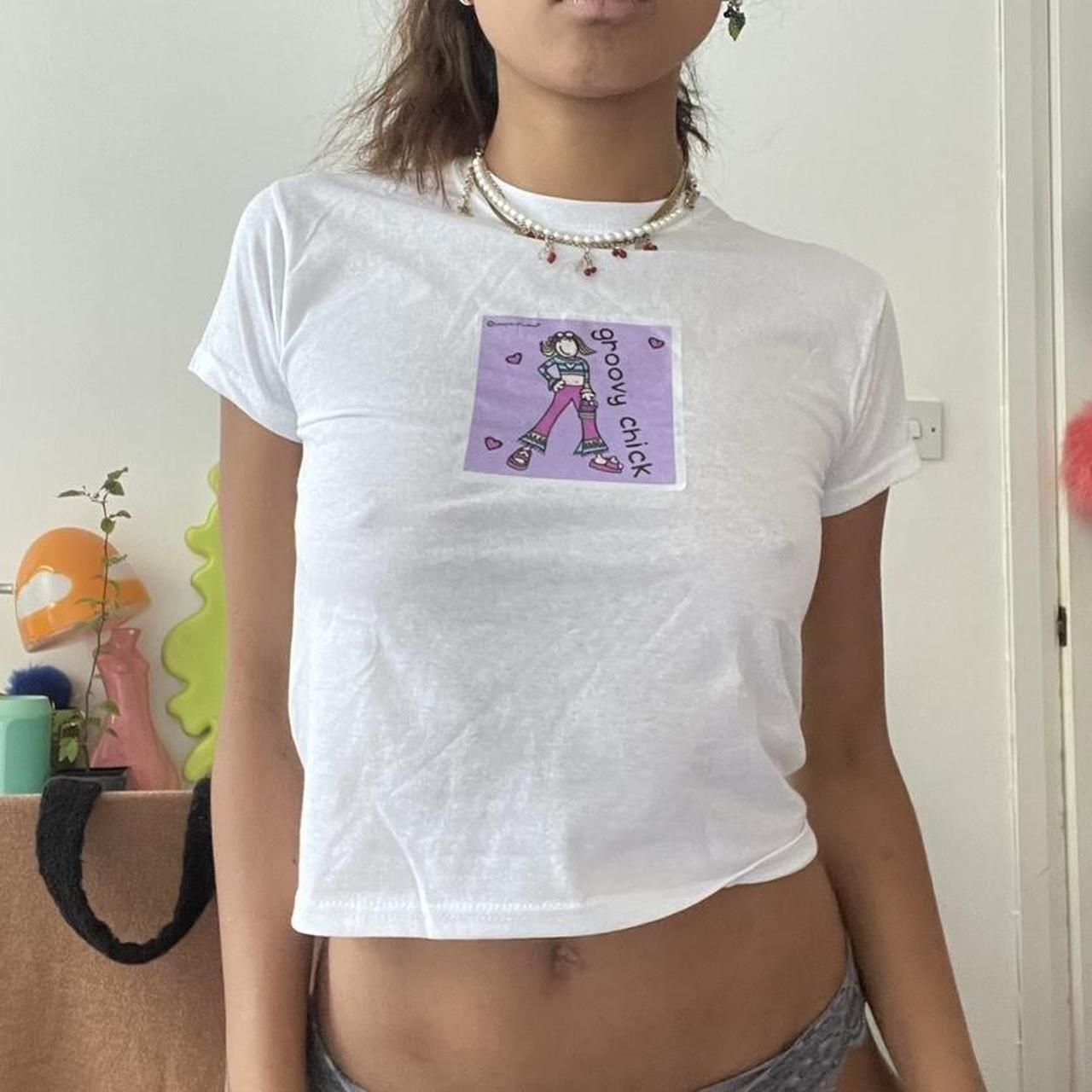 Groovy chick purple baby tee Size S - Would fit a... - Depop