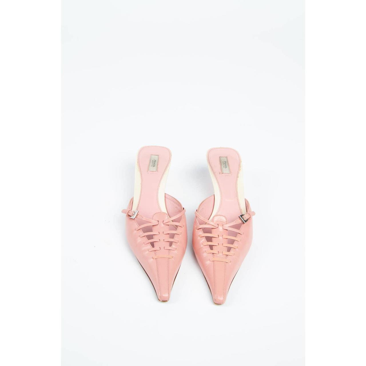 Pink Prada pointed toe kitten heels with buckle and... - Depop