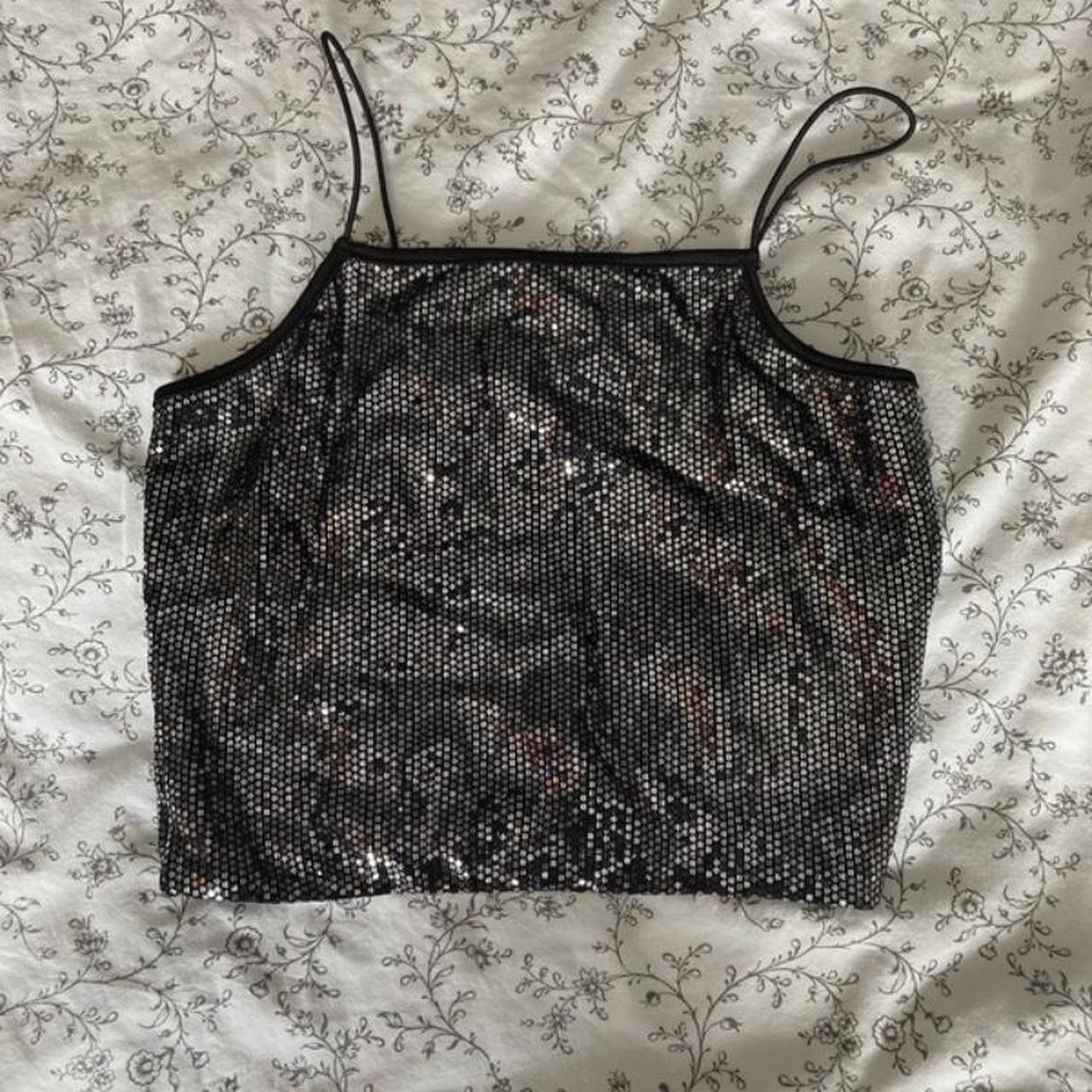 new look silver shimmer cami top sequin style never... - Depop