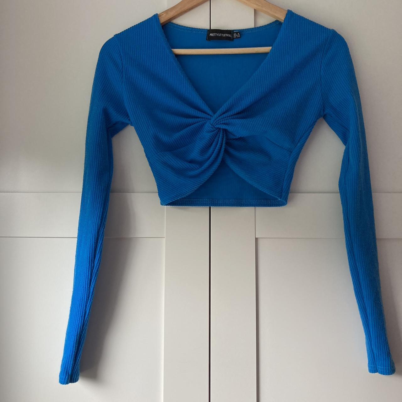 plt blue twist long sleeve ribbed top only worn a... - Depop