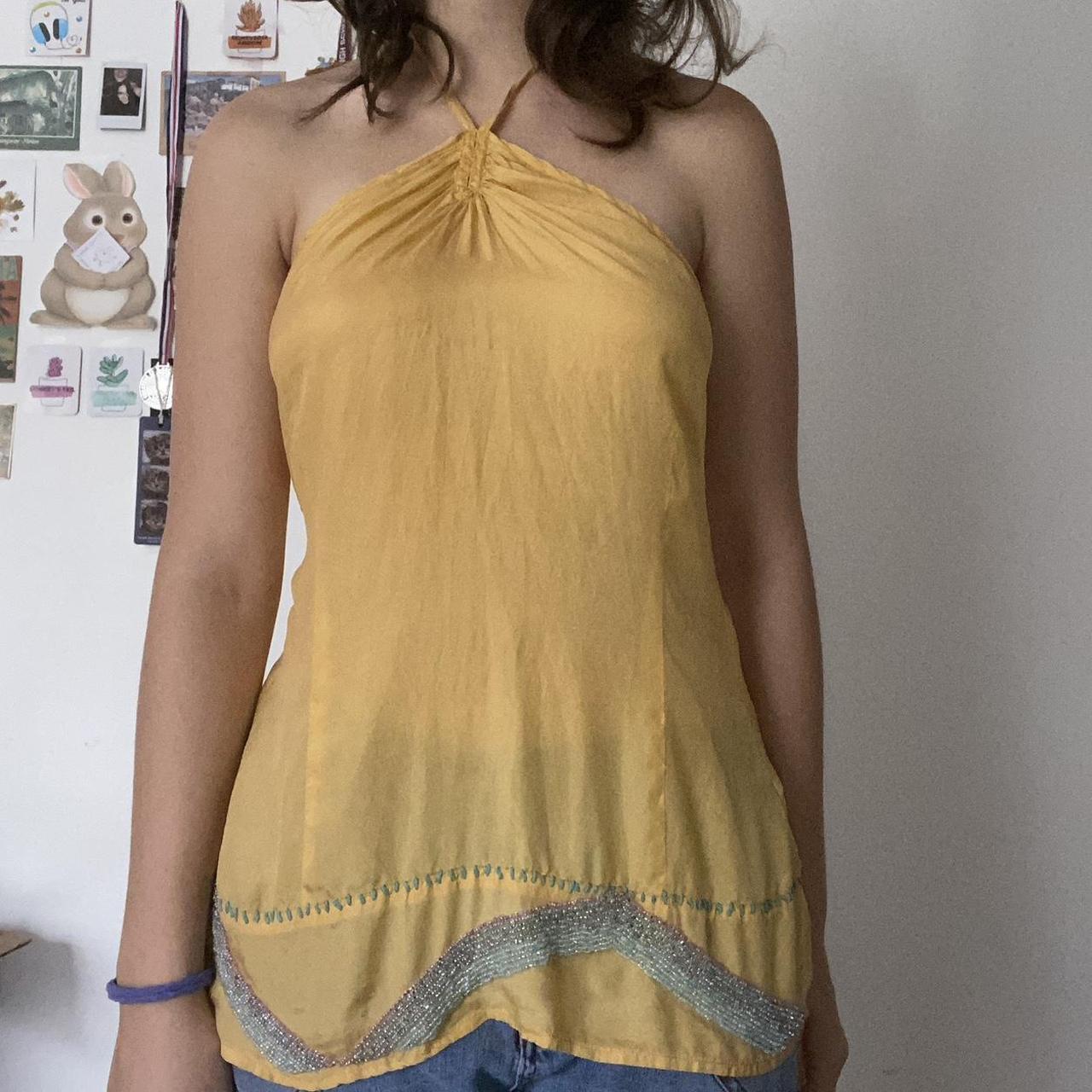 cute halter top -beading on bottom -ties in the... - Depop