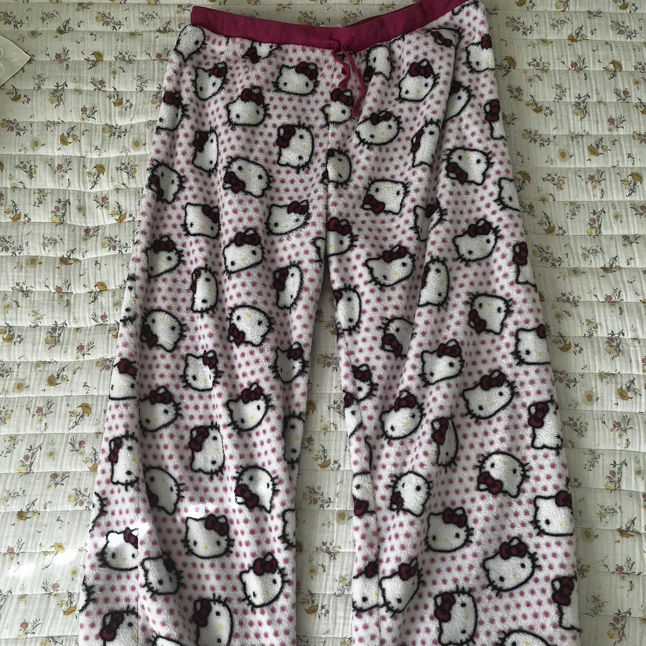 Fuzzy Hello Kitty PJ Pants with Ruffles on the bottom - Depop