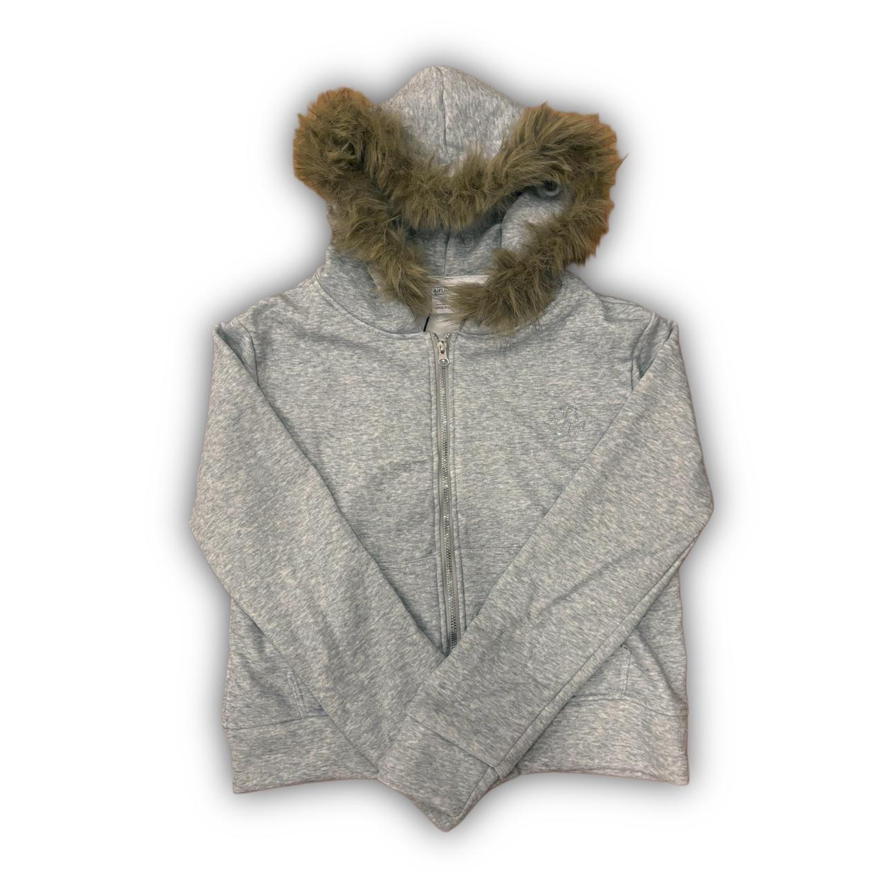 Grey Fur Hooded Zip Up Sizes M, Asian sizing so... - Depop