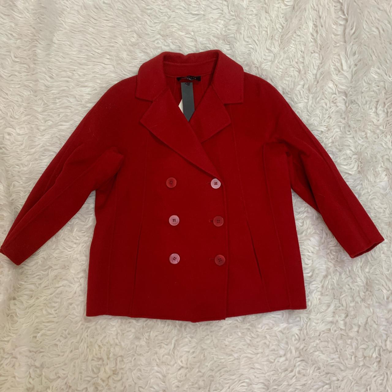 talbots dark red double breasted wool jacket new... - Depop