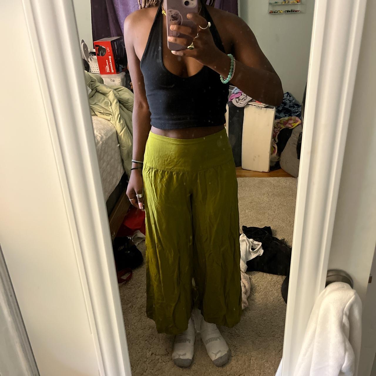 olive green flowy pants! can be worn high or low... - Depop