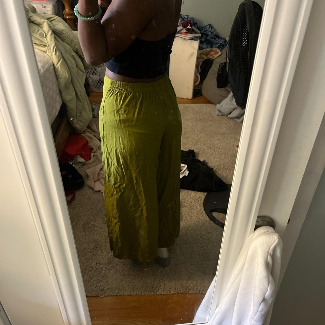 olive green flowy pants! can be worn high or low... - Depop