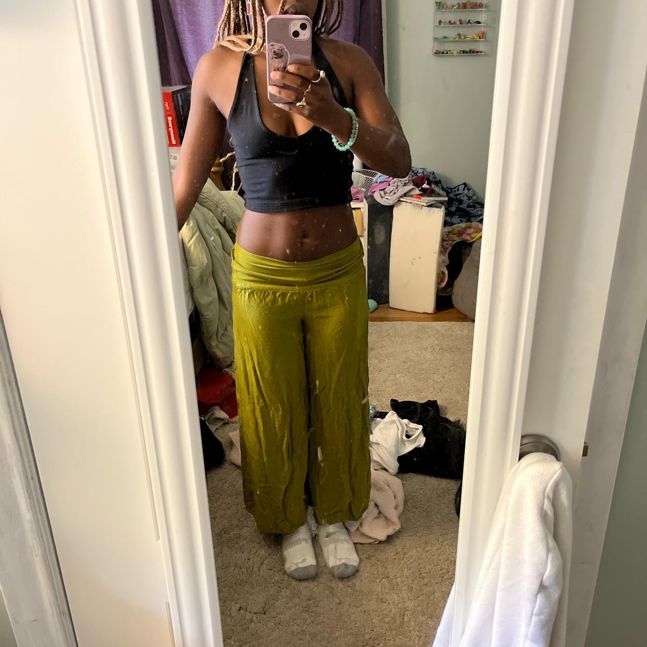 olive green flowy pants! can be worn high or low... - Depop
