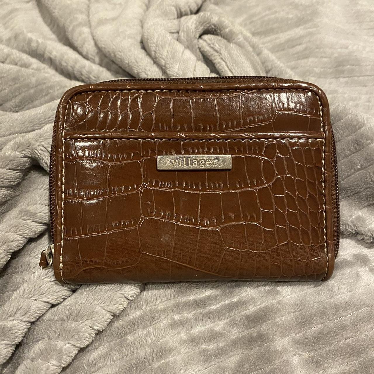 villager brown imitation crocodile leather wallet - Depop
