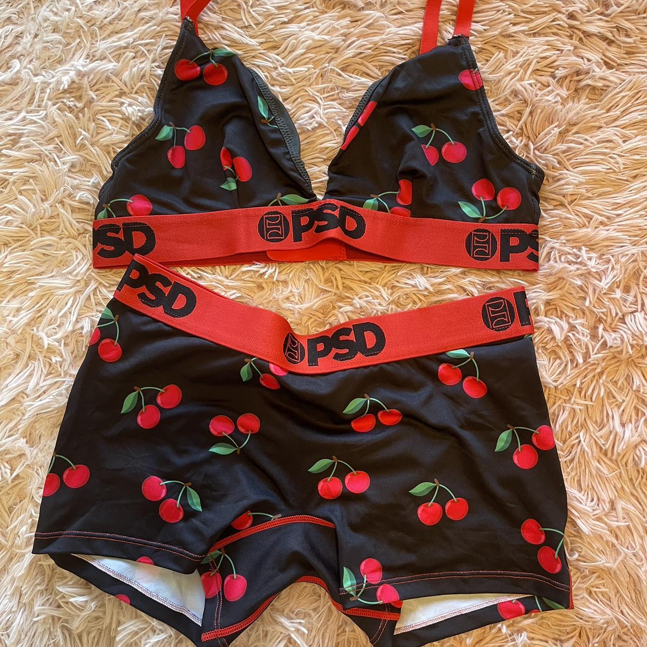 PSD Cherry Medium Bra and Small Boyshort set... - Depop