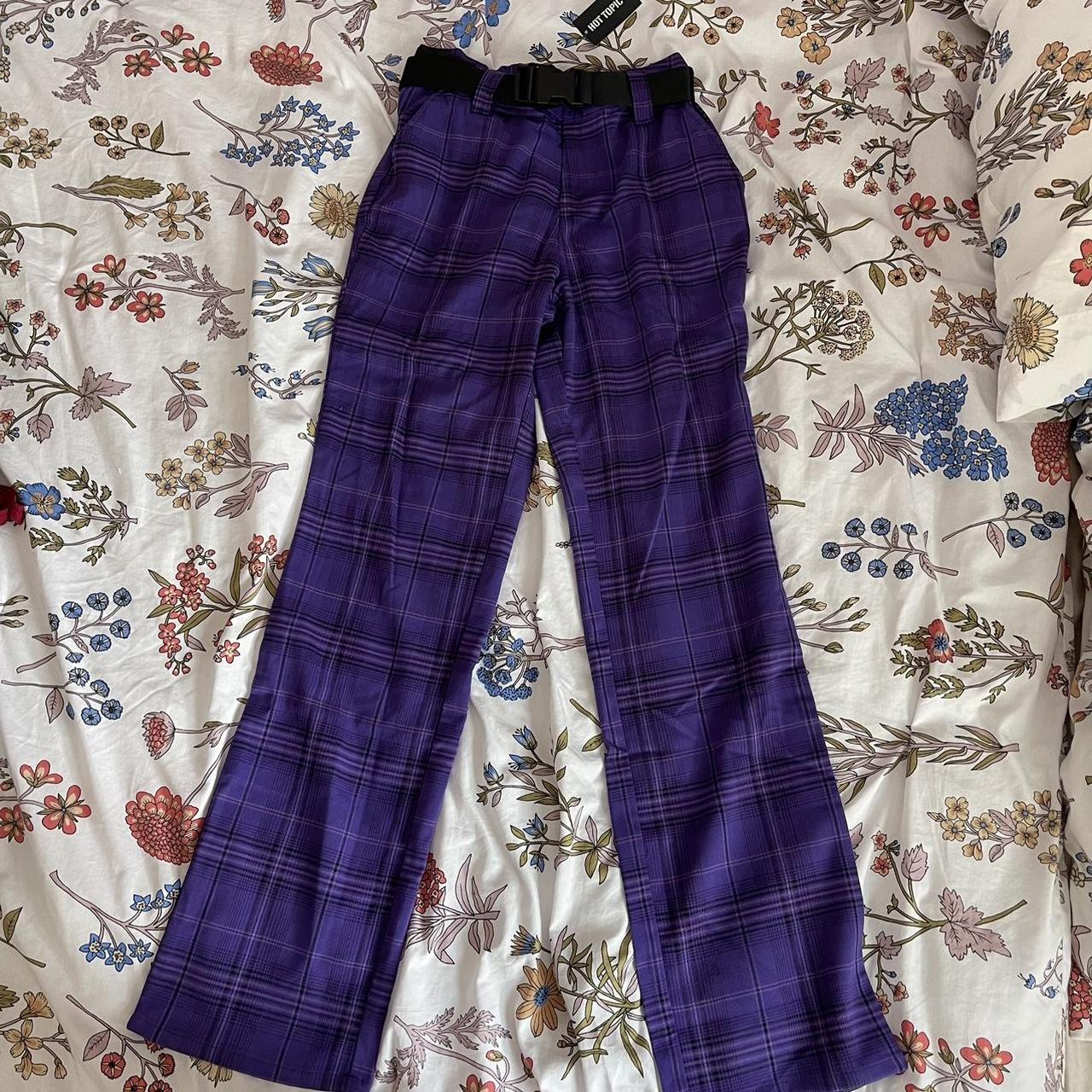 Hot Topic purple plaid pants with black buckle belt.... - Depop