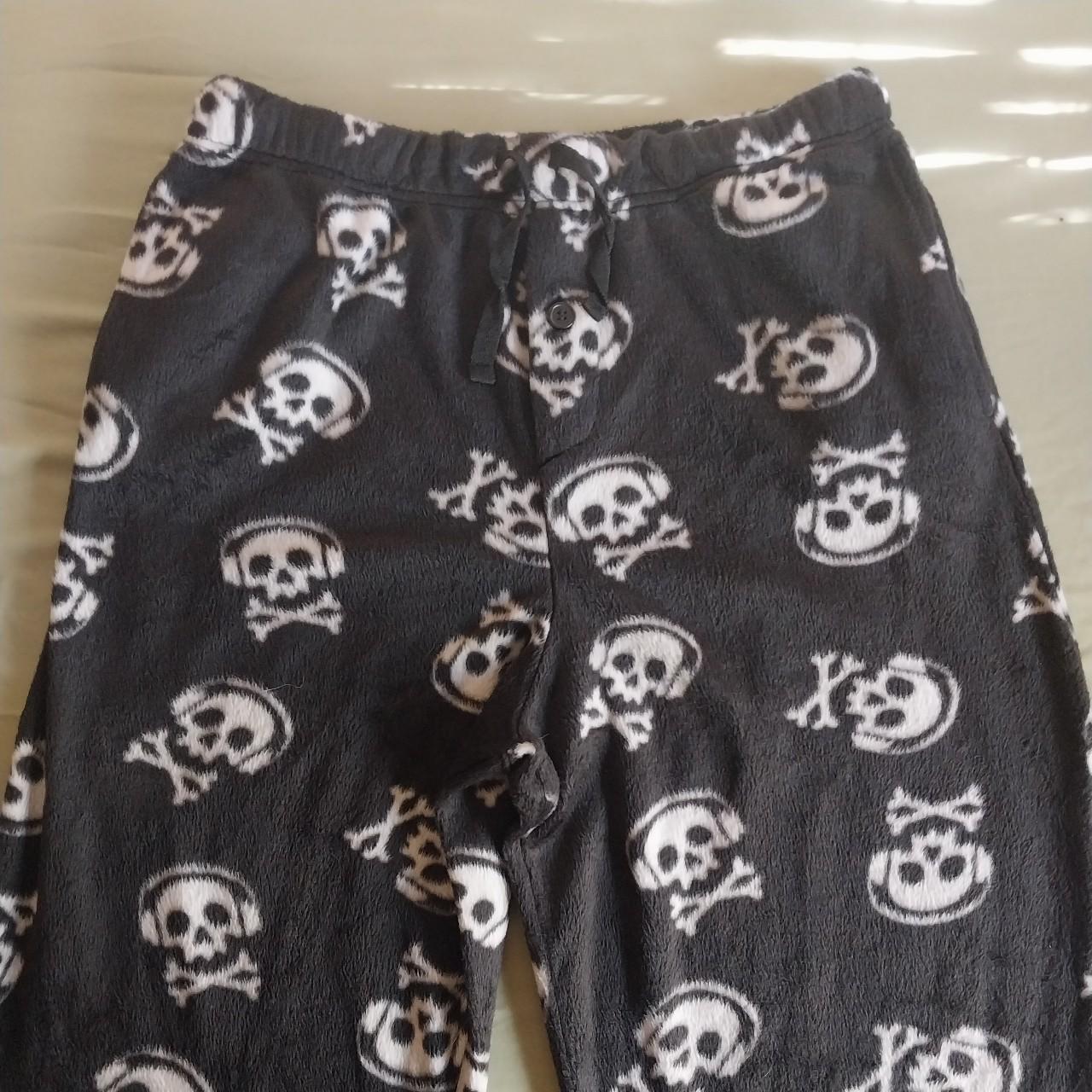 Super cute fuzzy skull pj bottoms Size: L (15"W... - Depop