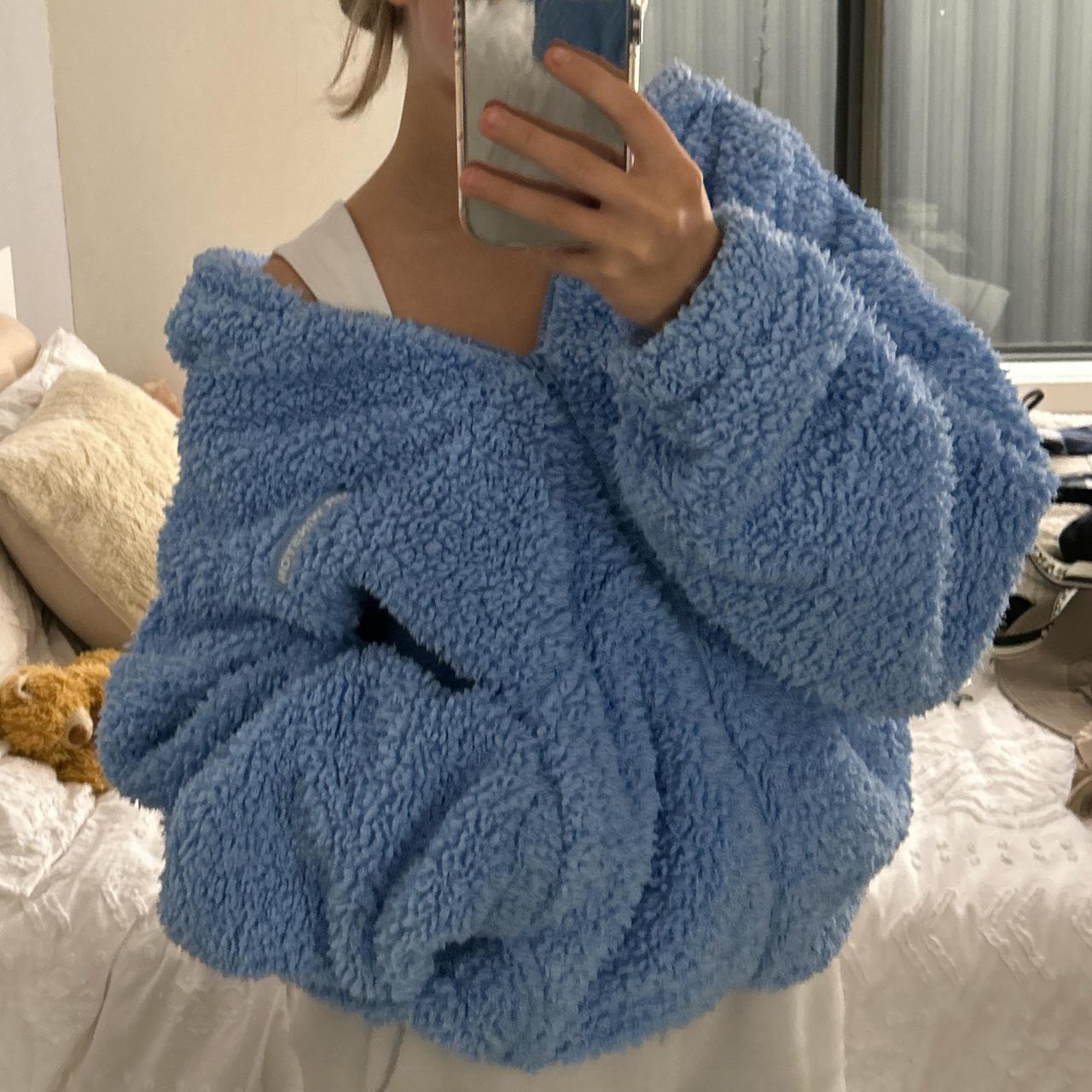 mr winston blue fleece full zip hoodie au womens... - Depop