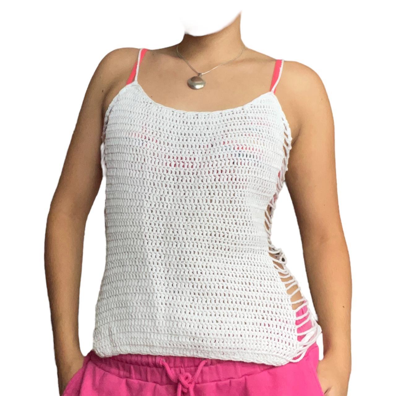 Stringy White Crochet Tank Top - One-of-a-kind... - Depop