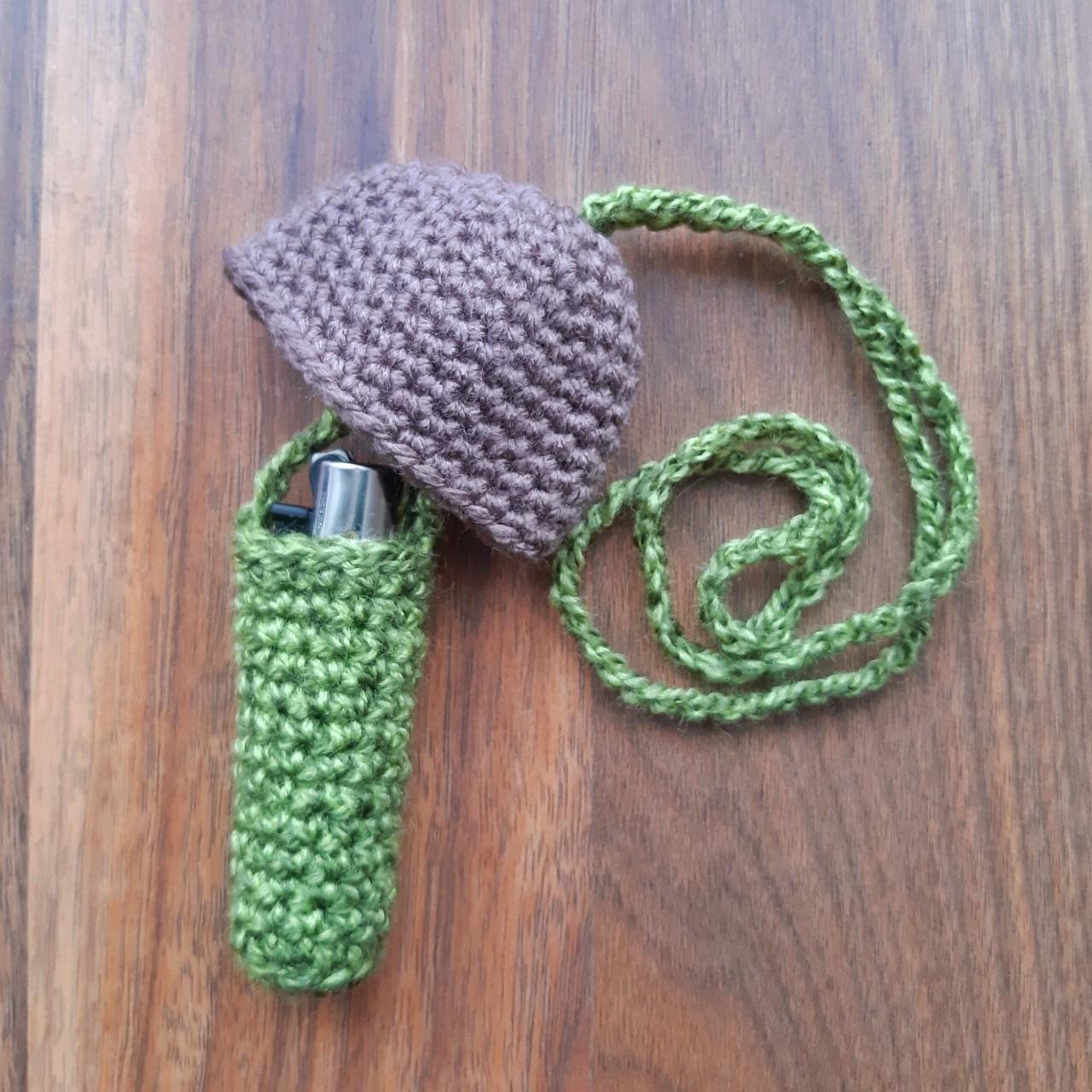 Handmade Crochet Mushroom Lighter Holder Green and... - Depop