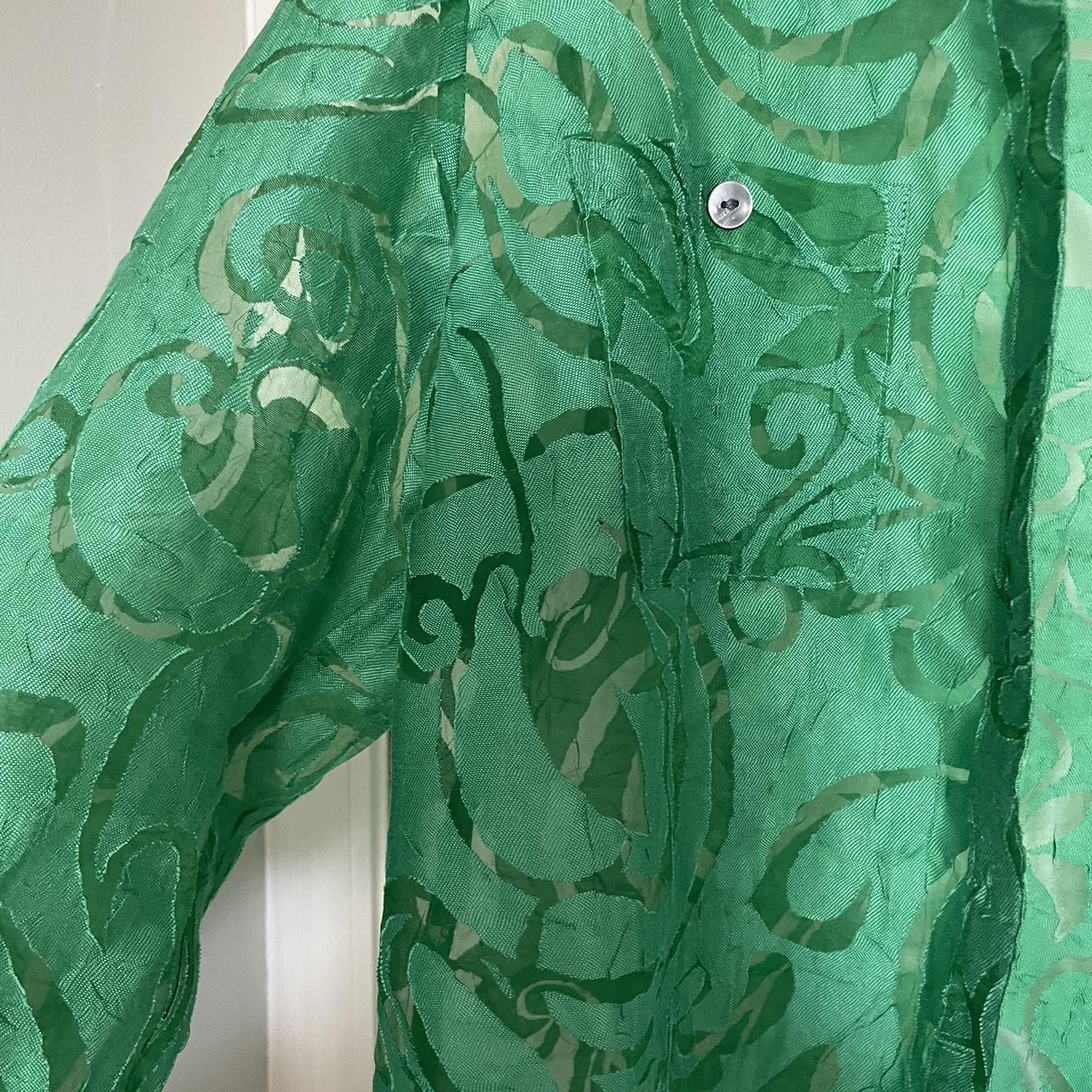 cool green see through pattern button down!... - Depop