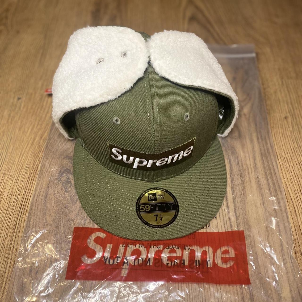Supreme x New Era Earflap Box Logo - Olive - 7... - Depop