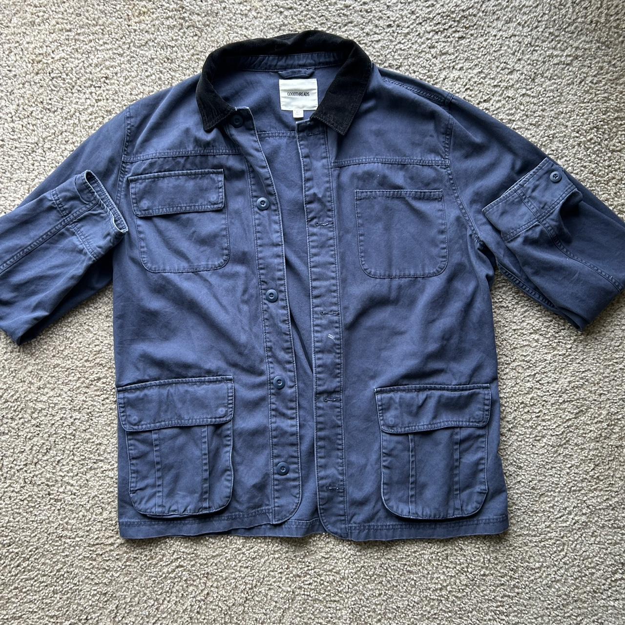 Blue canvas jacket with corduroy collar - perfect... | Depop