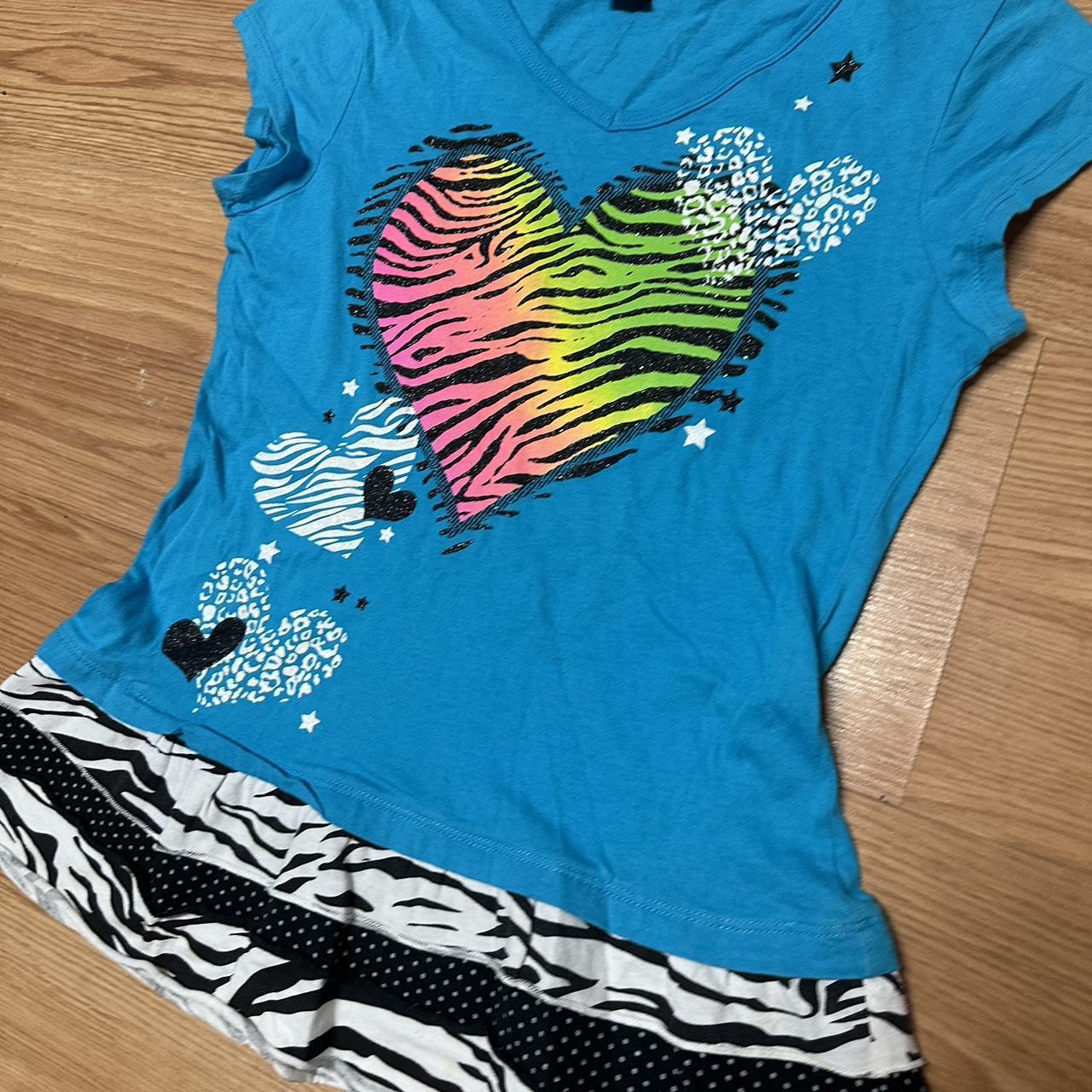 y2k la kitty blue scenemo zebra shirt rainbow zebra... - Depop