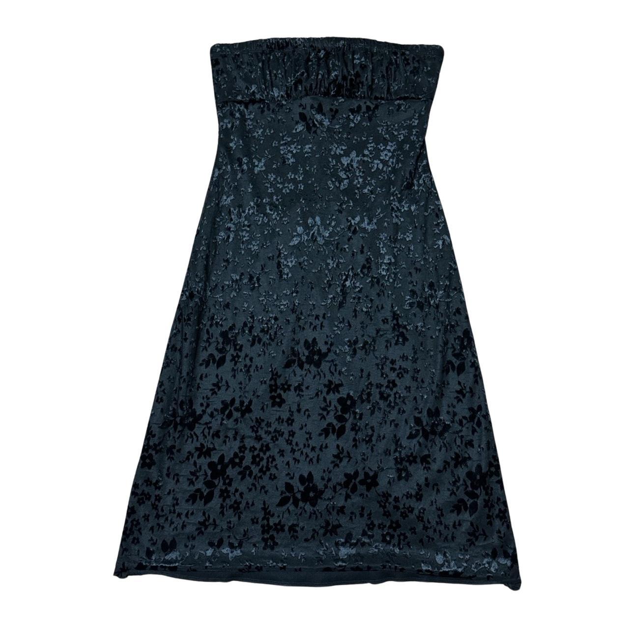 y2k vintage strapless mini dress floral velvet black... - Depop