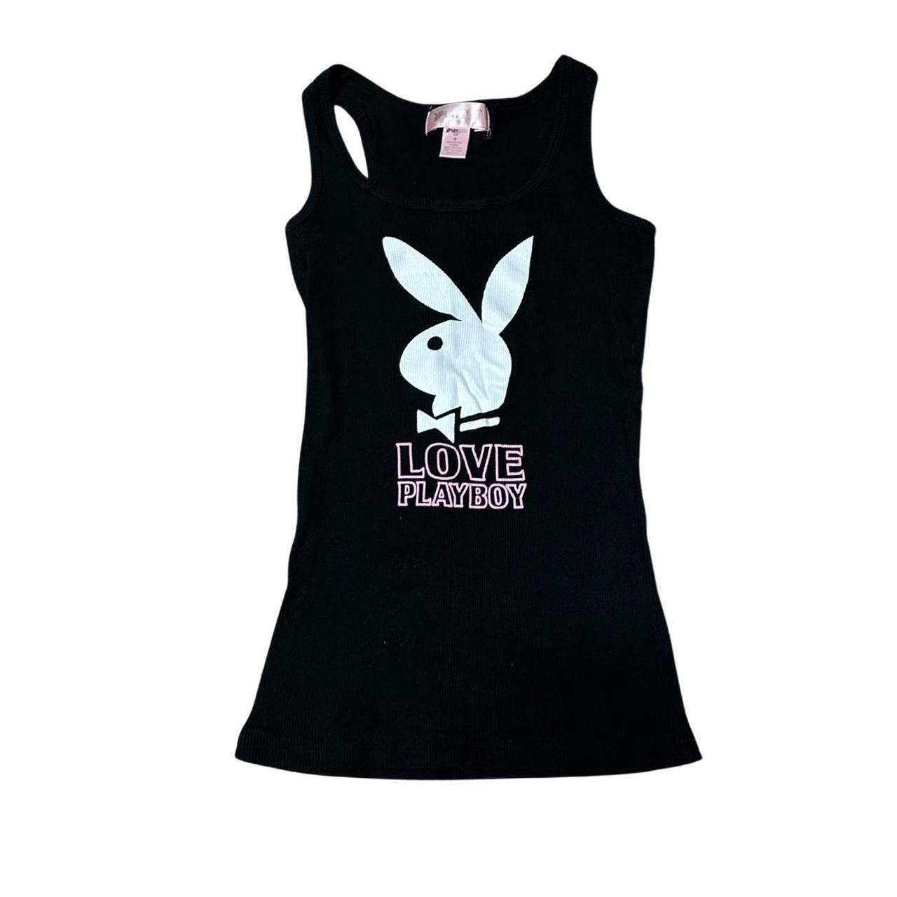 y2k love playboy black tank top playboy intimates... - Depop