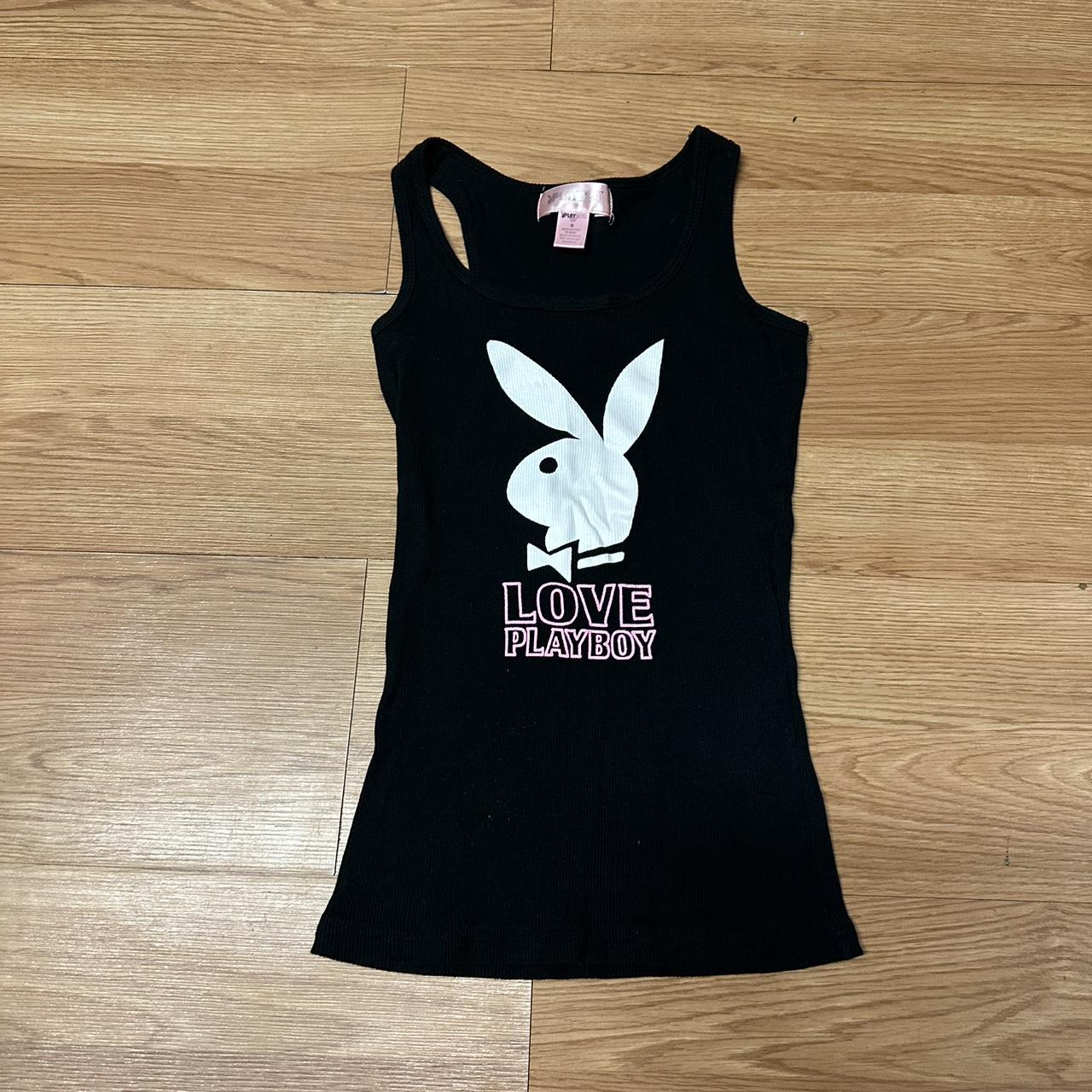y2k love playboy black tank top playboy intimates... - Depop