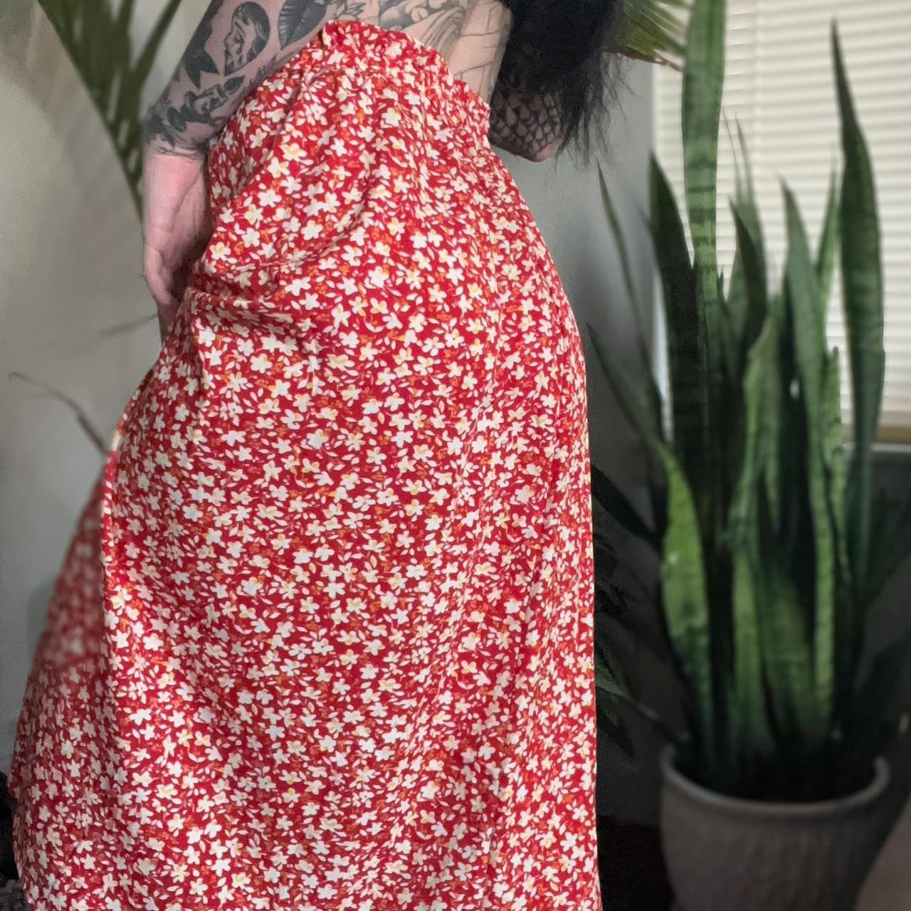 Red Floral Maxi Skirt With Slit Never Worn Size Small Depop