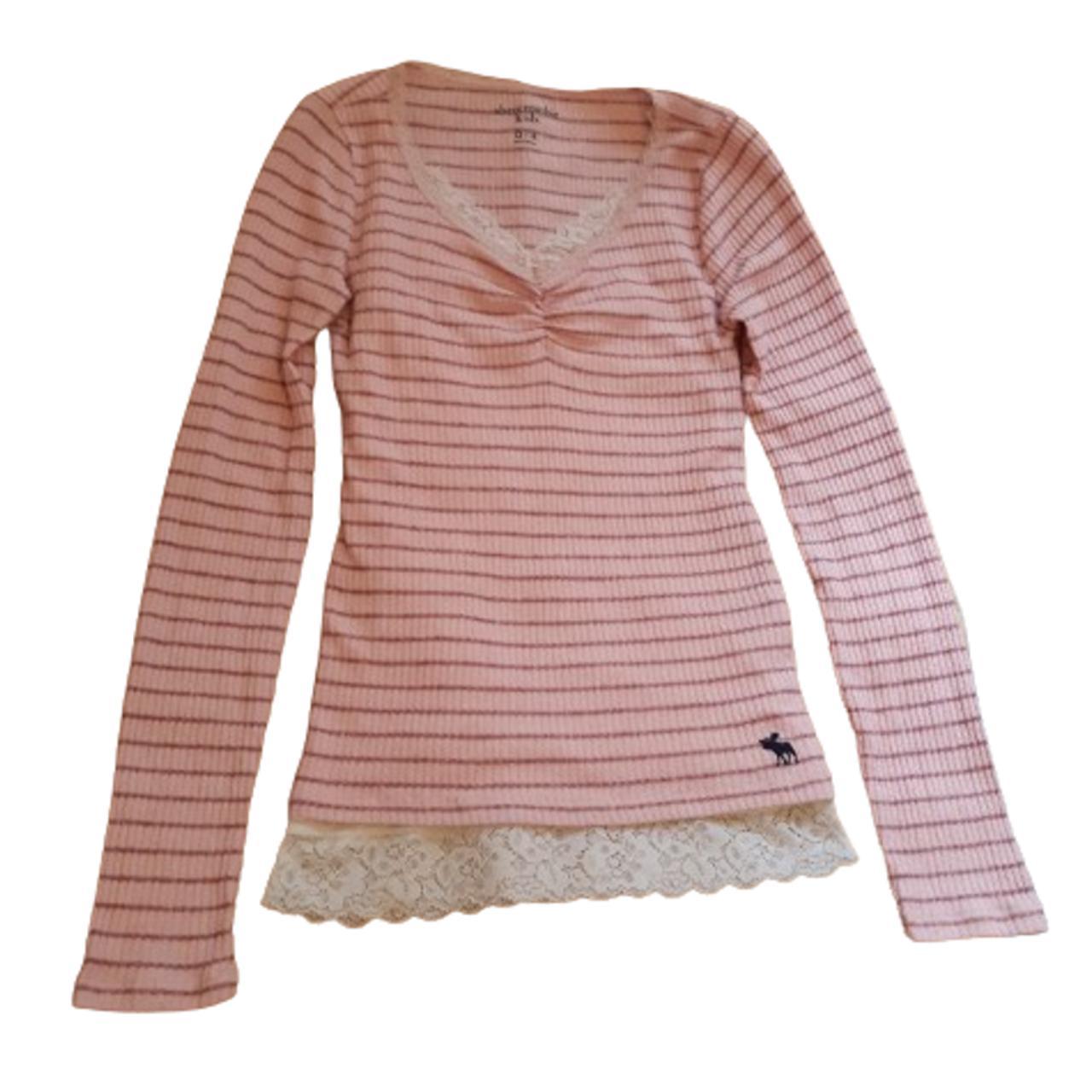 Abercrombie & Fitch Kids Lace Trim Pink Stripe Top... - Depop
