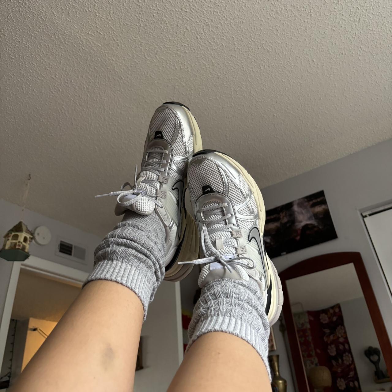 Nike V2K running sneaker in silver/white! Size 9.5... | Depop